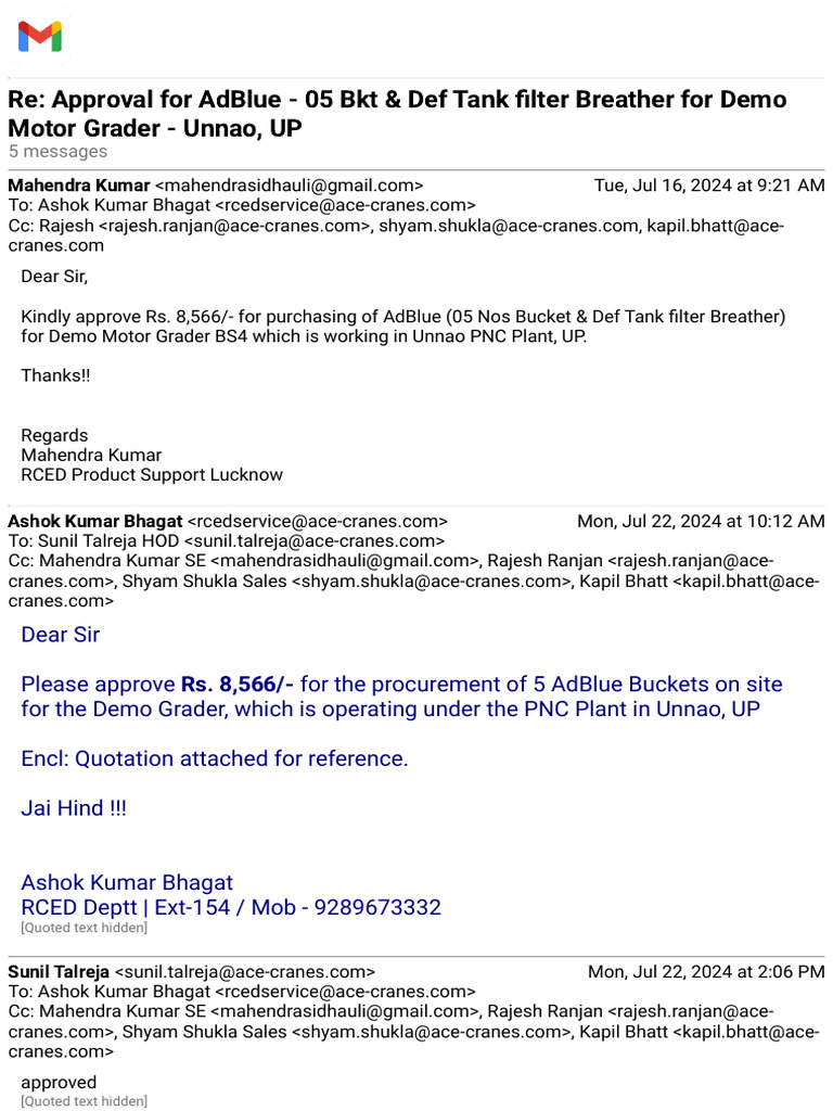 AdBlue Purchase Approval | PDF