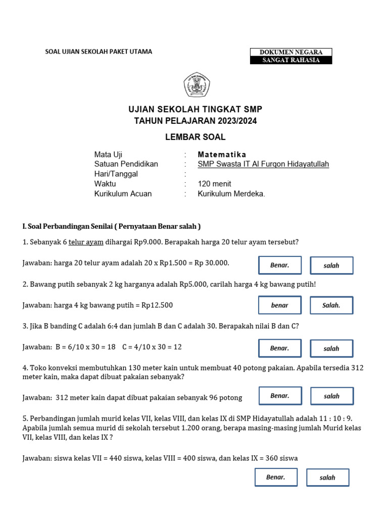 Soal MM Kelas 7 | PDF