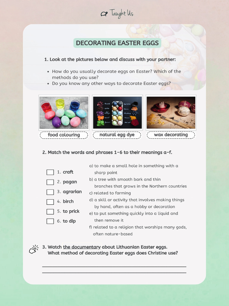 English Listening: Worksheet Decorating Easter Eggs (B1+B2) | PDF