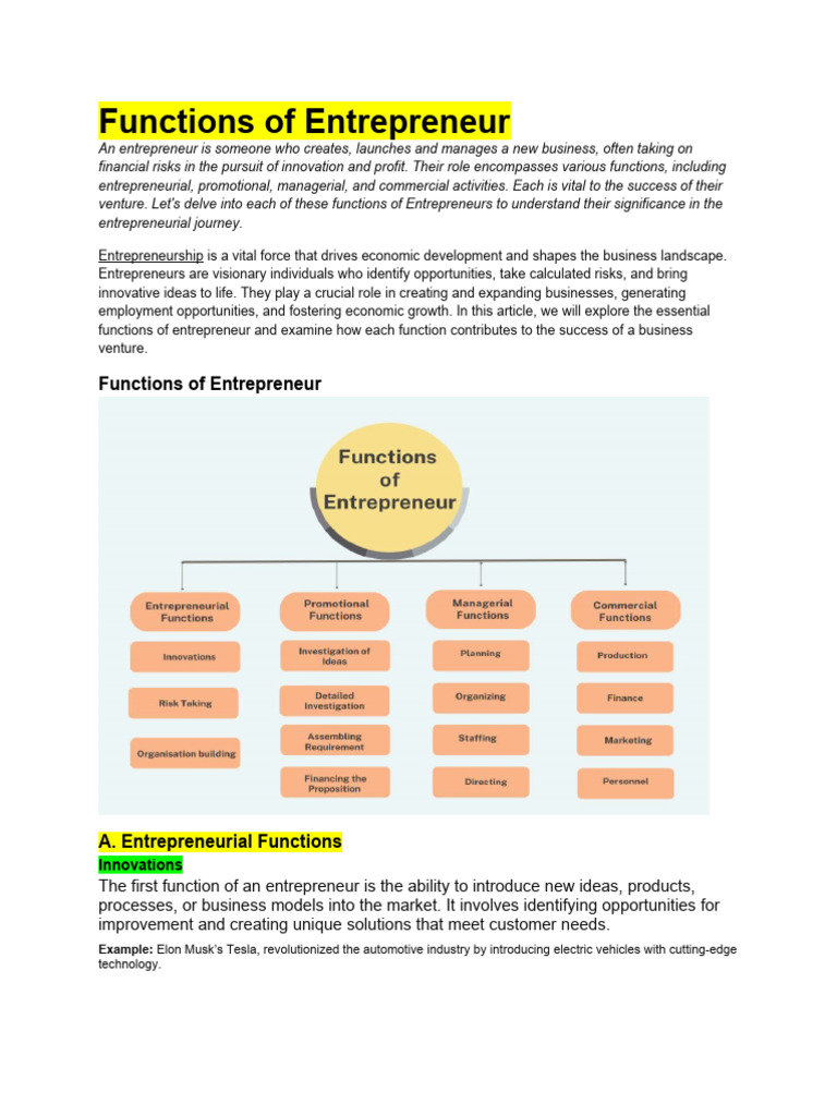 1.3 Functions of Entrepreneur | PDF | Entrepreneurship | Venture Capital