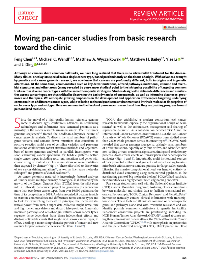 Moving Pan-Cancer Studies From Basic Research Toward The Clinic | PDF ...
