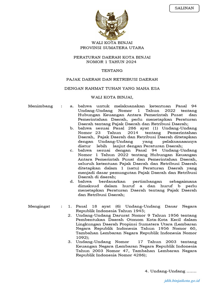 Perda No 1 Tahun 2024 | PDF