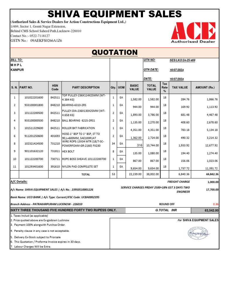 Quotation for MHPL Kanpur Equipment | PDF | Taxes | Government Finances