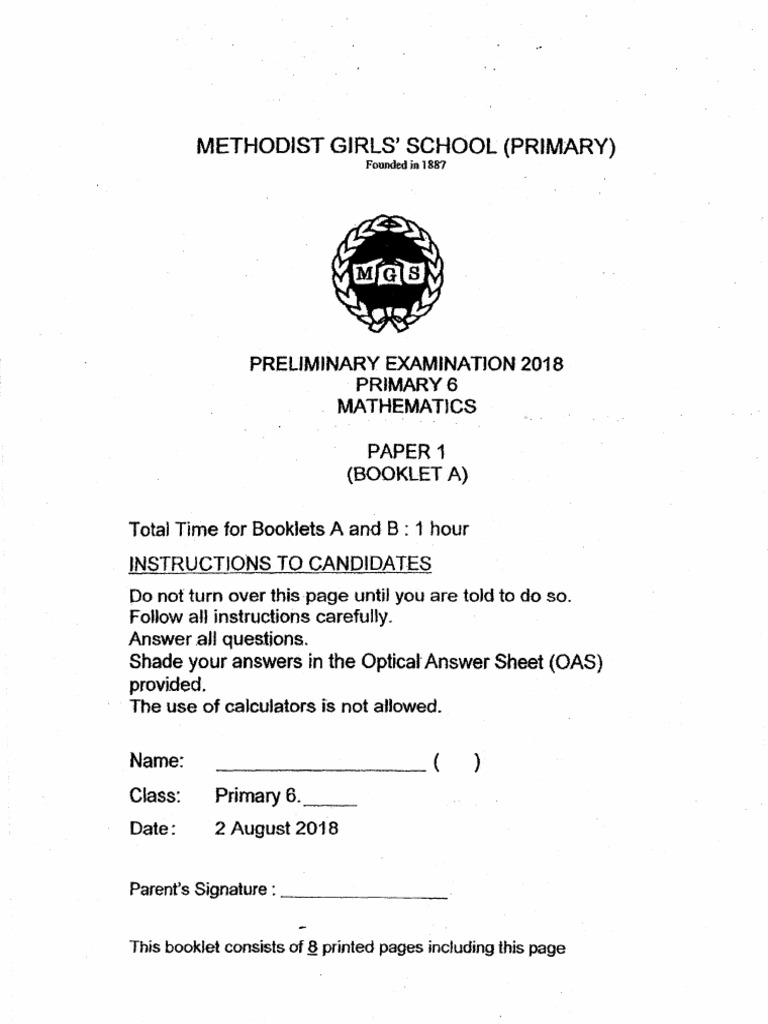P6 Maths SA2 2018 MGS Exam Papers | PDF | Area | Euclidean Geometry