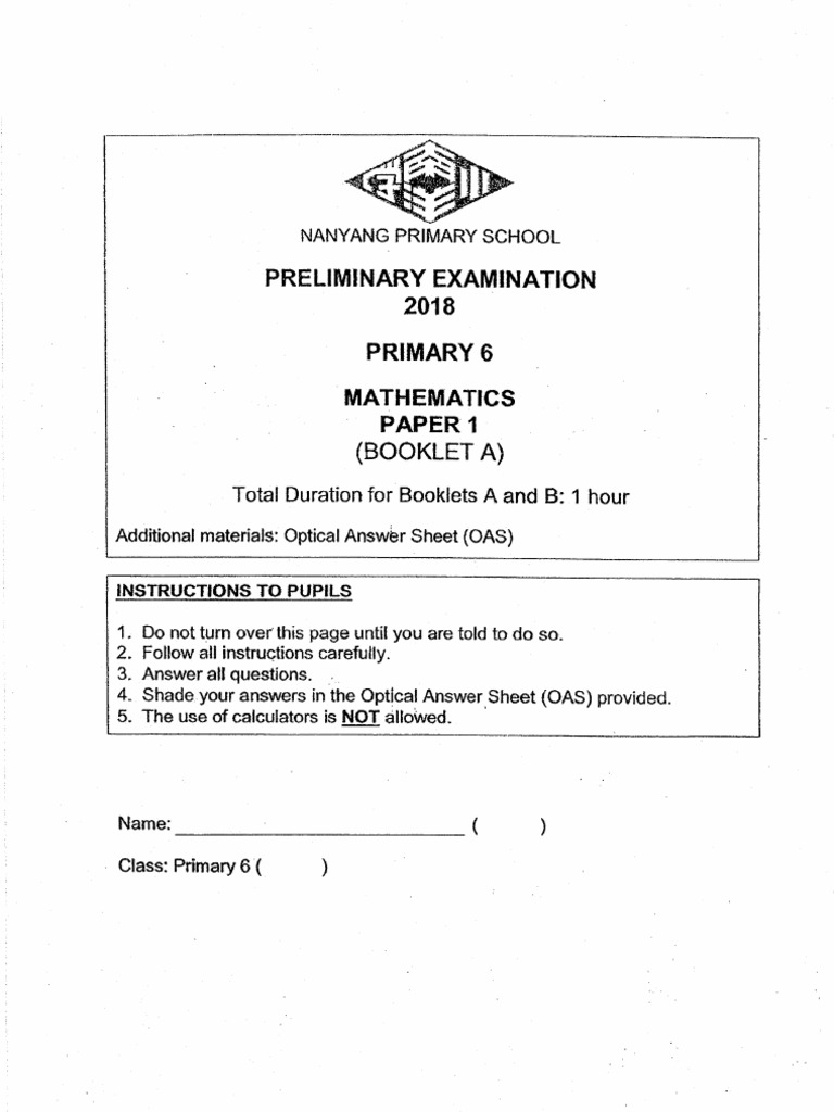 P6 Maths SA2 2018 Nanyang Exam Papers | PDF | Mathematics | Science