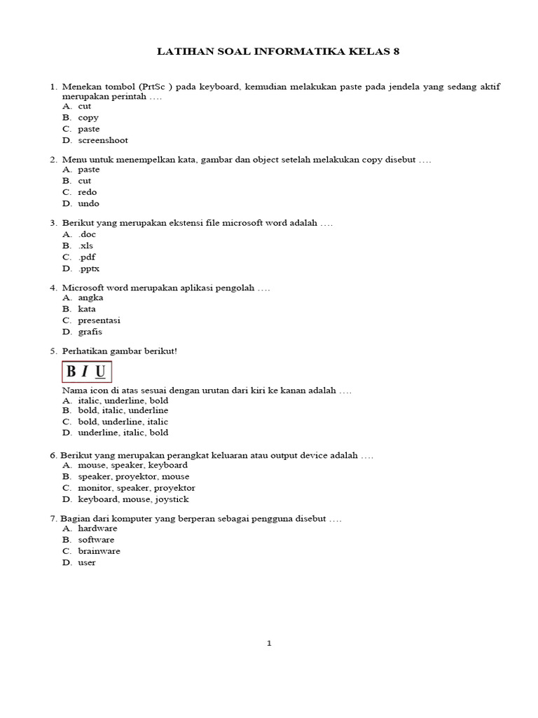 Latihan Soal Informatika Kelas 8 | PDF