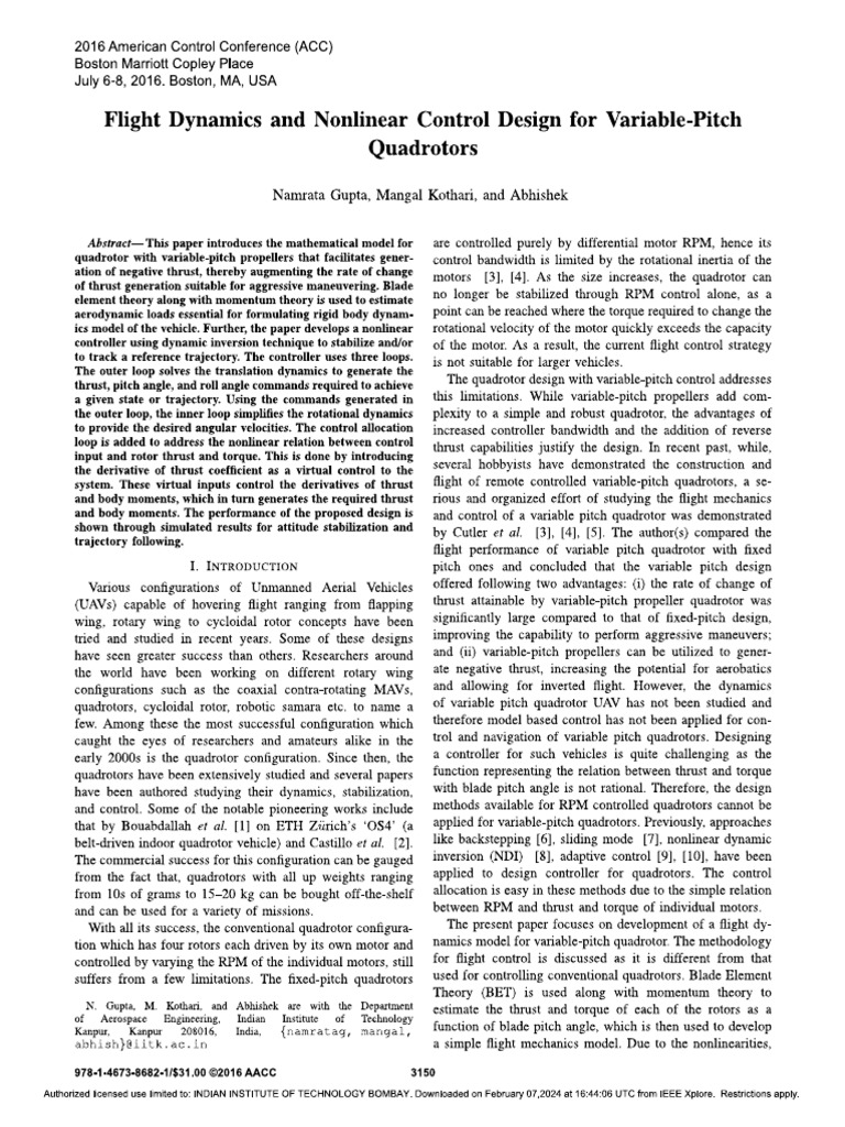 Quadcopter Modelling Paper | PDF