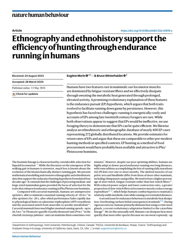 NATURE - Ethnography and Ethnohistory Support The Efficiency of Hunting ...