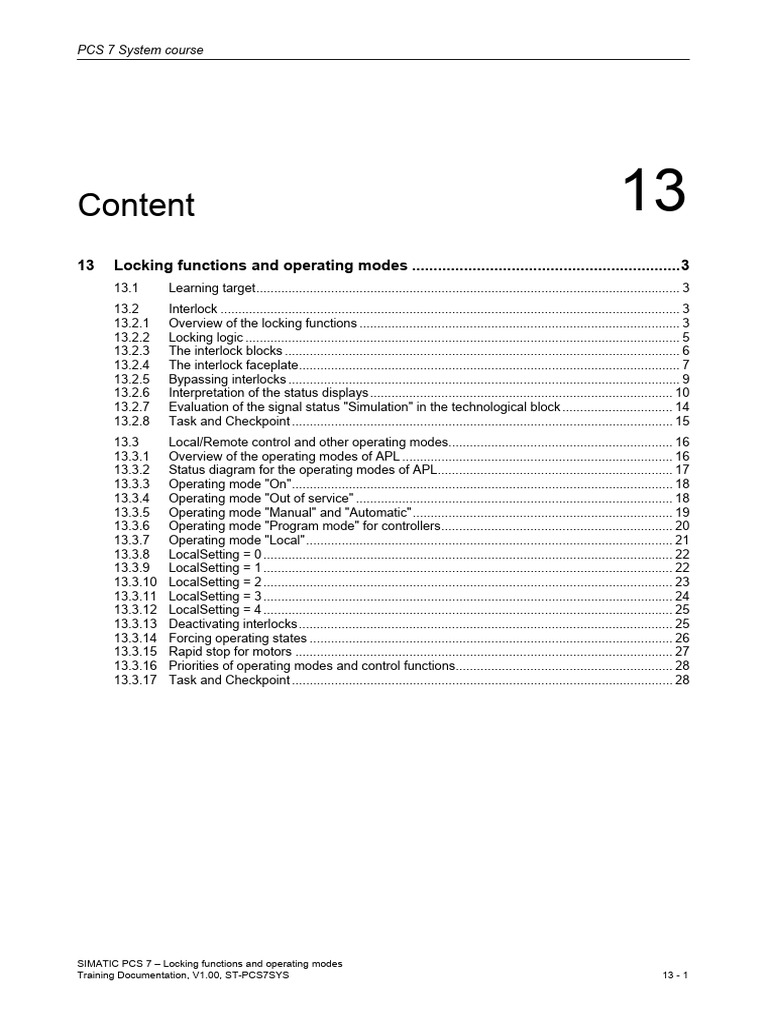 Content: 13 Locking Functions and Operating Modes ...