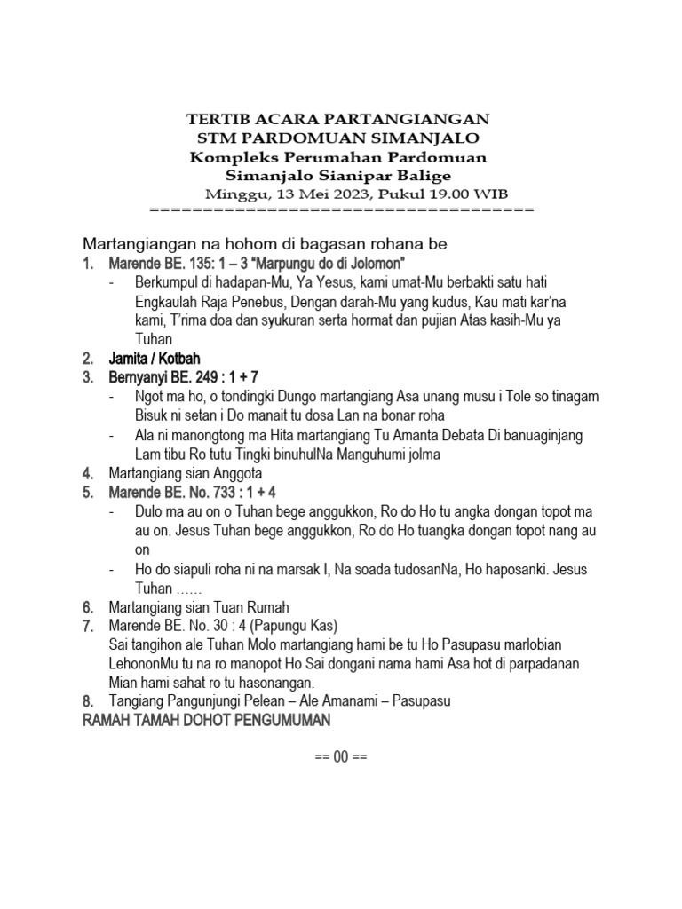 Acara Ibadah STM Pardomuan | PDF