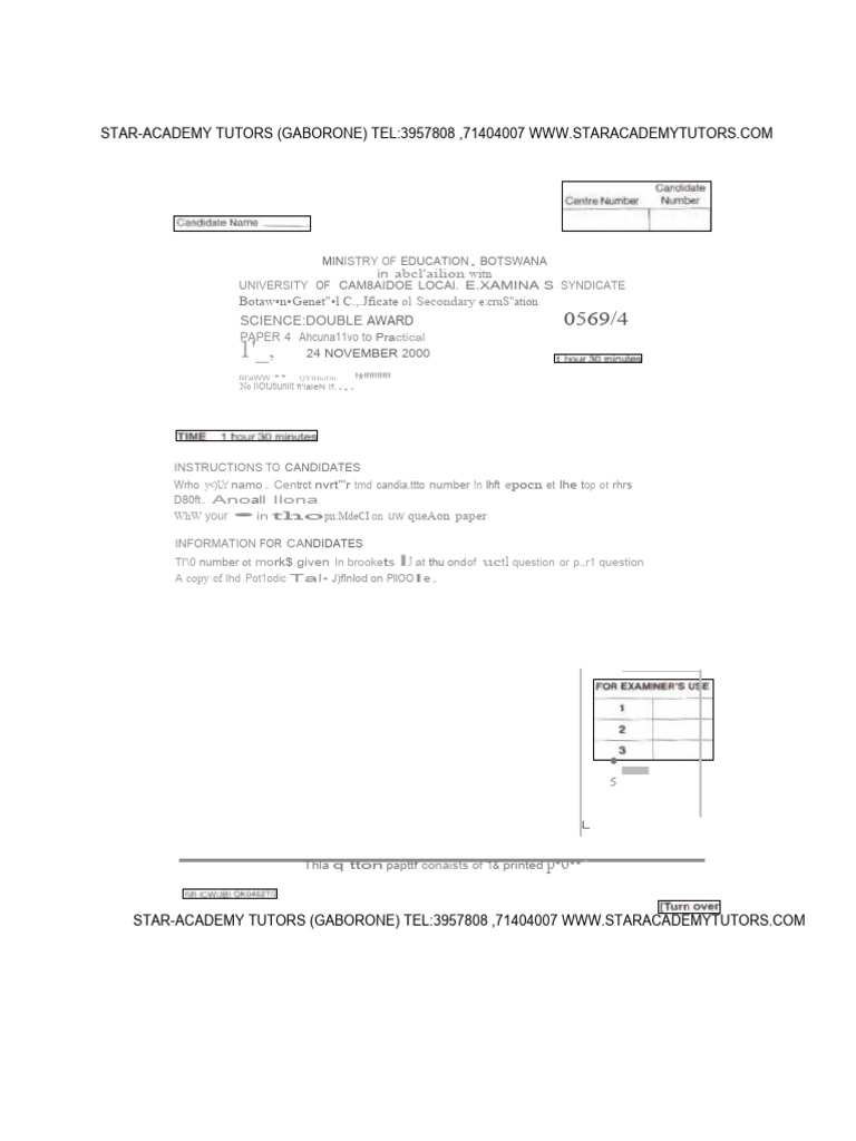 Science Double Award Paper 4 2000 NOVEMBER (BGCSE) | PDF