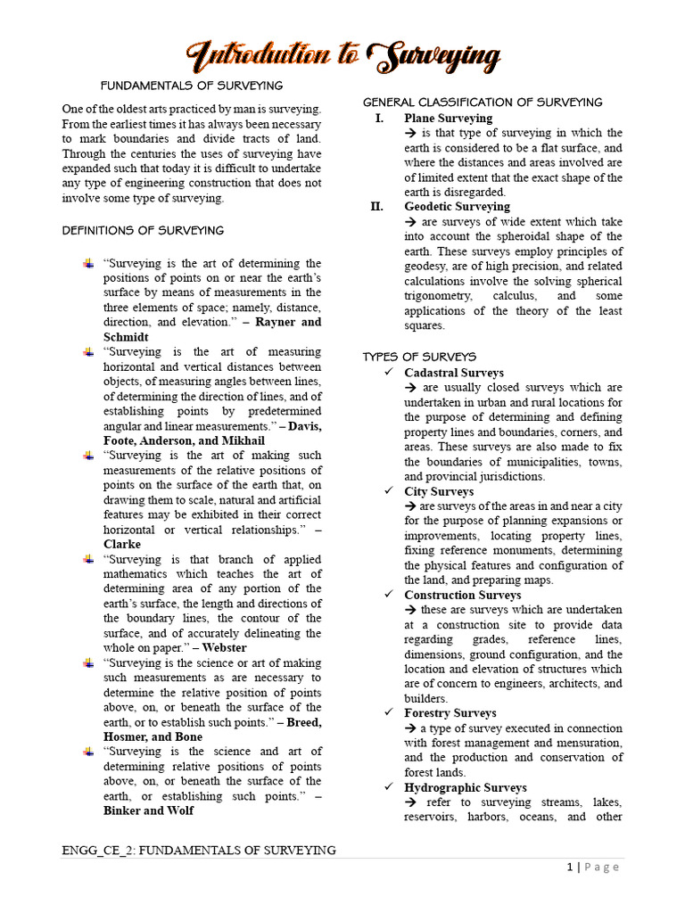 MODULE 1 Introduction To Surveying | PDF | Surveying | Accuracy And Precision