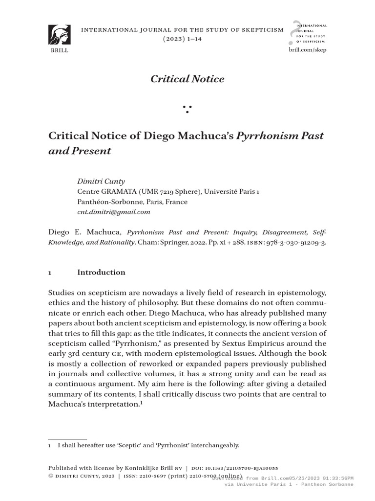 Critical Notice of Diego Machuca - Final Text | PDF | Skepticism ...