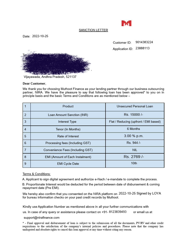 Signed Sanction Letter | PDF | Loans | Credit