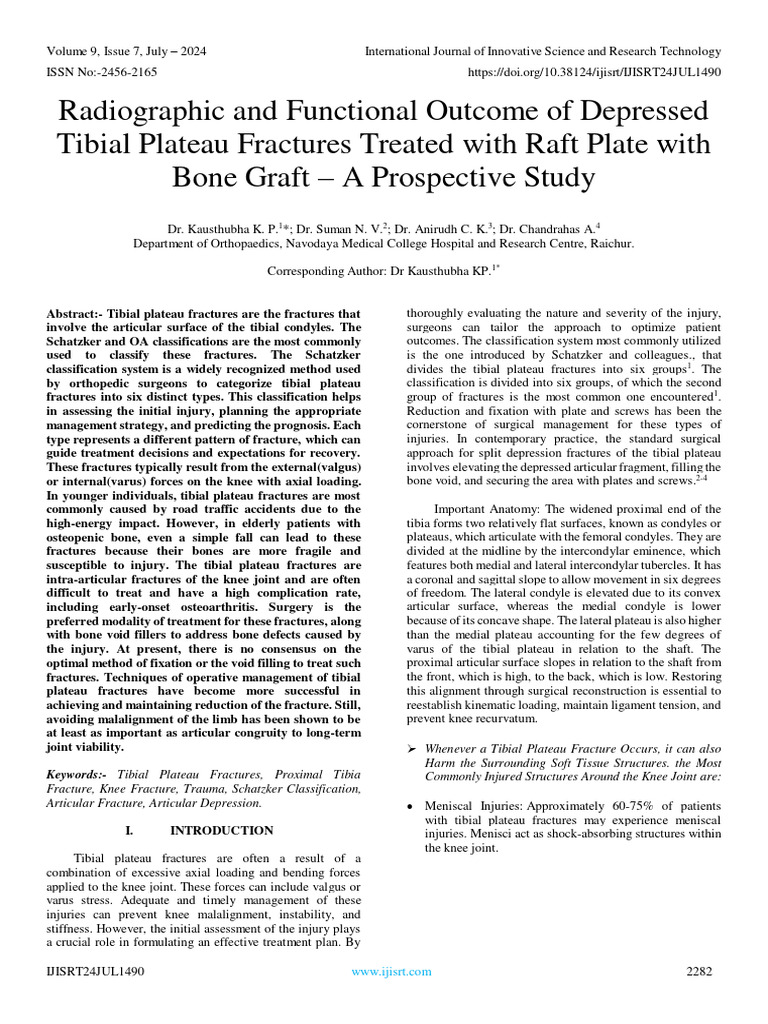 Radiographic and Functional Outcome of Depressed Tibial Plateau ...