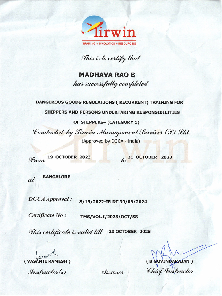 DG Training Certificate | PDF