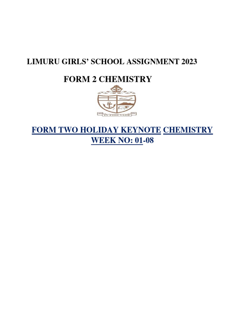Form 2 Chemistry Assignment | PDF | Chemical Elements | Chemical Compounds