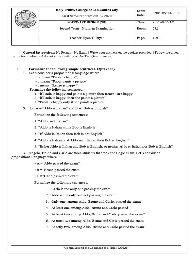midterm exam | PDF | Logic | Mathematical Logic
