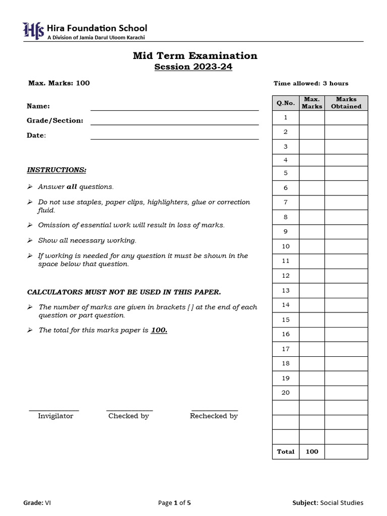 Exam Paper Title Page | PDF | Evaluation Methods | Student Assessment ...