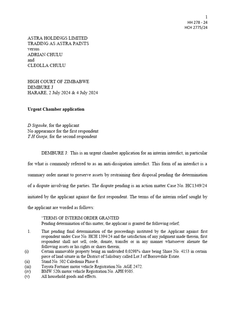 Astra Holdings Limited Trading As Astra Paints V Chuku and Another (278 ...