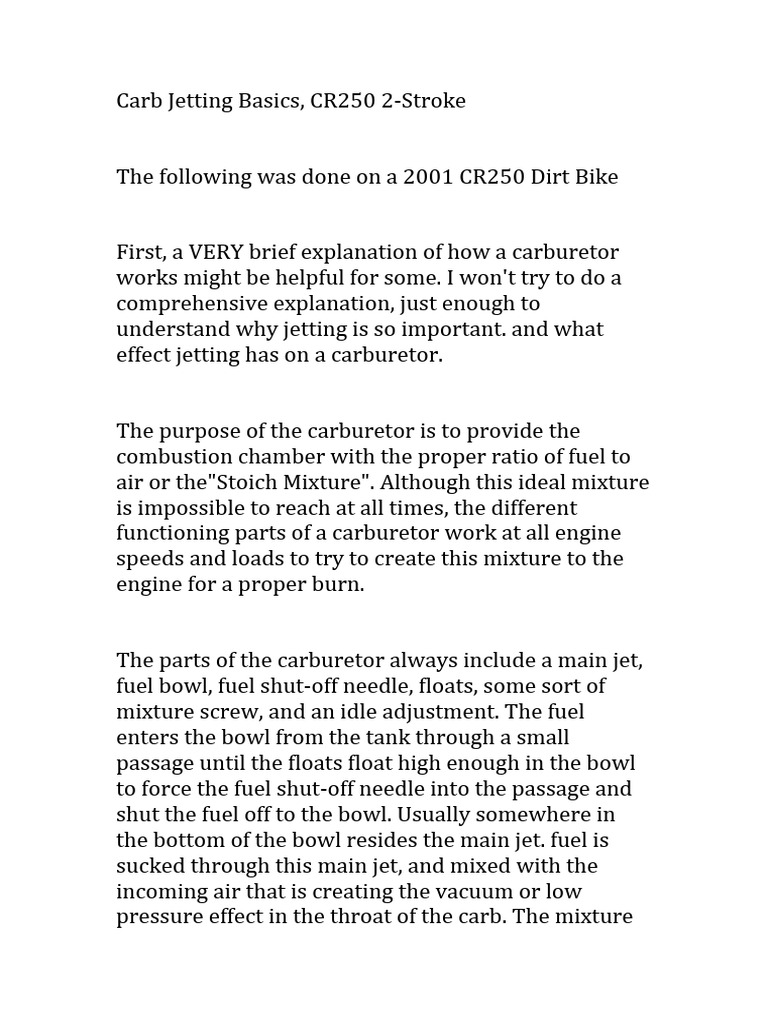 Carb Jetting Basics | PDF | Carburetor | Engineering