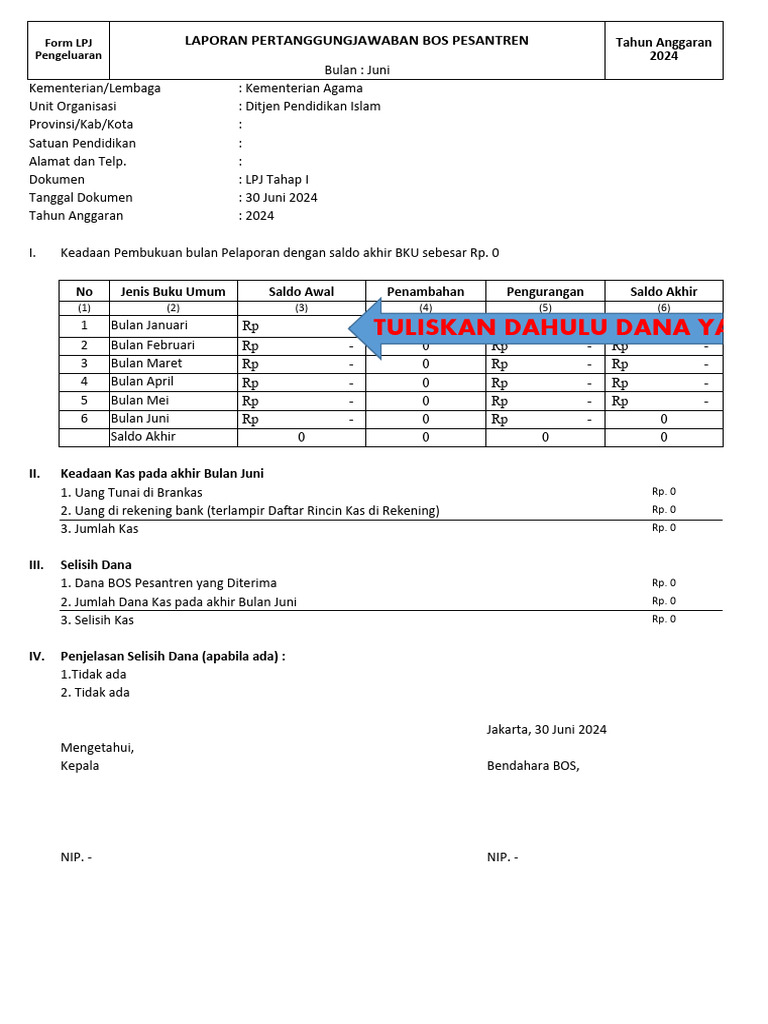 CONTOH Laporan Pertanggung Jawaban (LPJ) | PDF