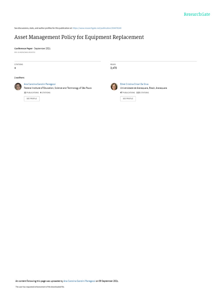 Asset Management Policy For Equipment Replacement: September 2021 | PDF ...