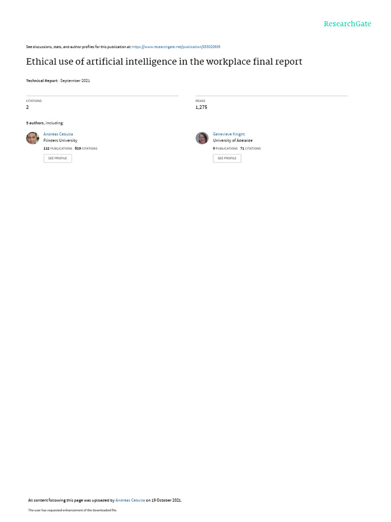 Ethical Use of Artificial Intelligence in The Workplace Final Report | PDF | Artificial ...