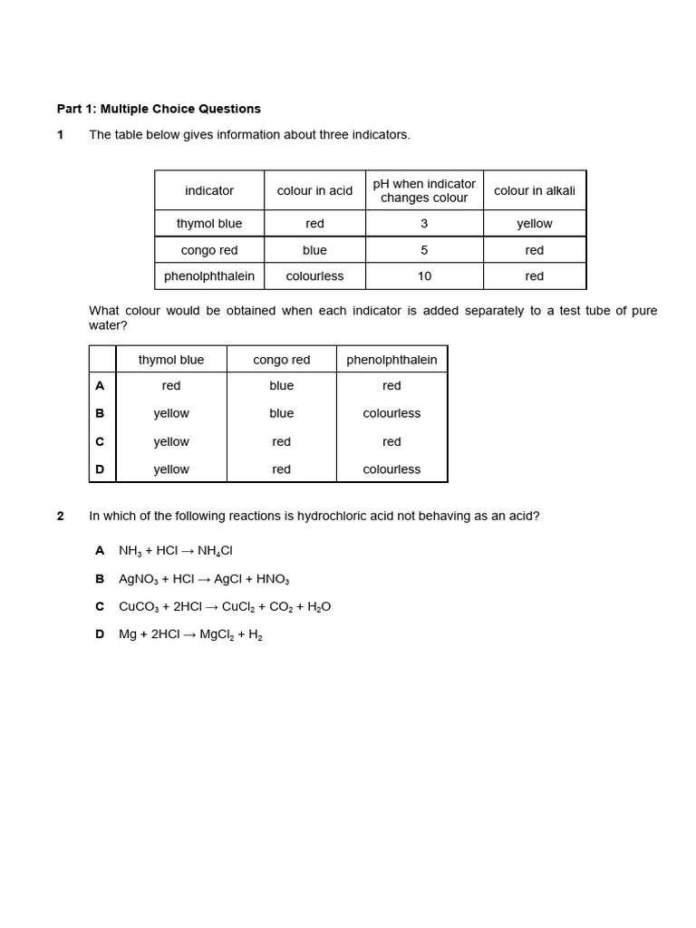 Acids, Bases, Salts and Ammonia Exercises PT 1 | PDF | Acid | Ammonia