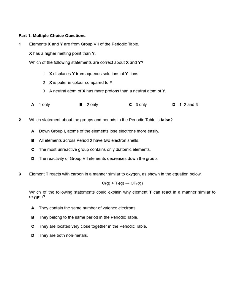 Periodic Table Exercises PT 1 | PDF | Calcium | Metals