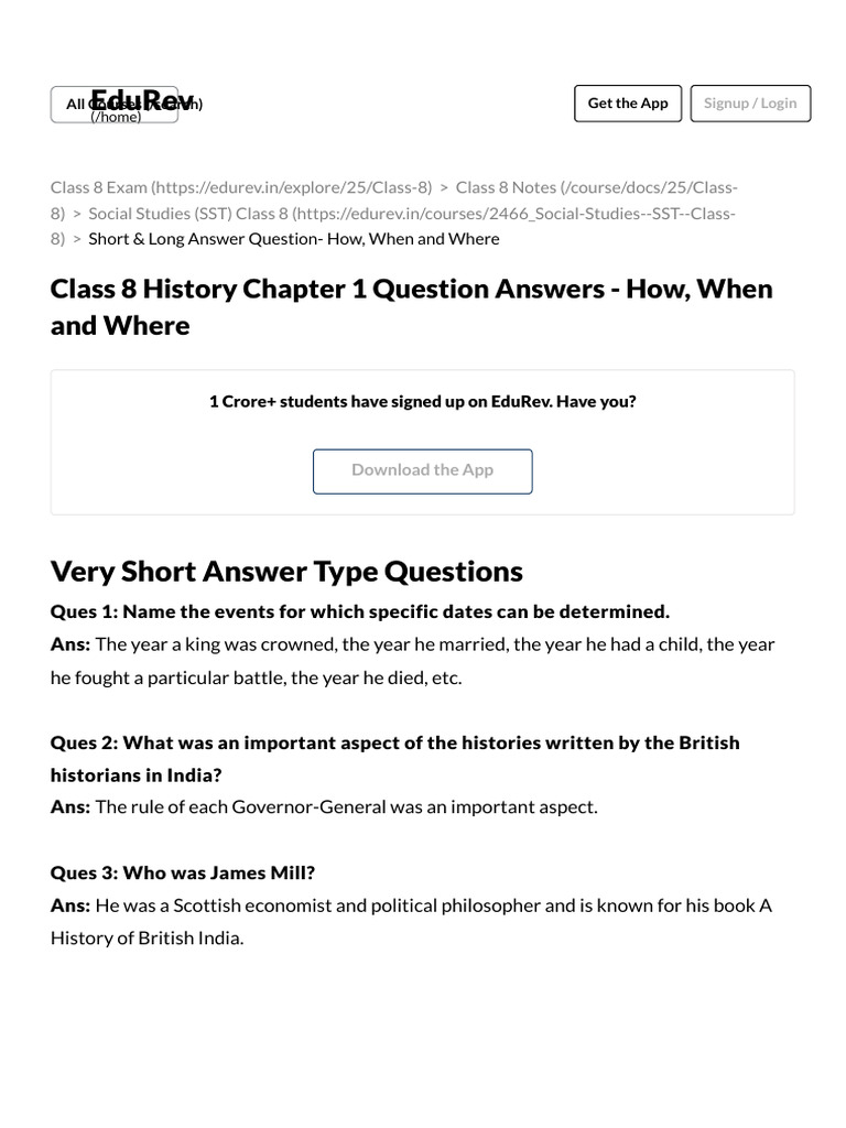 Class 8 History: How, When, and Where Q&A | PDF | British Raj ...