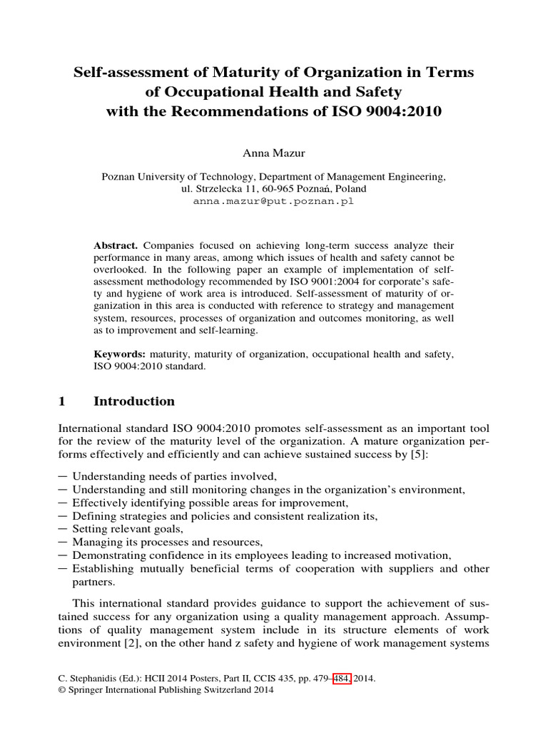 Self Assessment Maturity | PDF | Occupational Safety And Health | Human ...