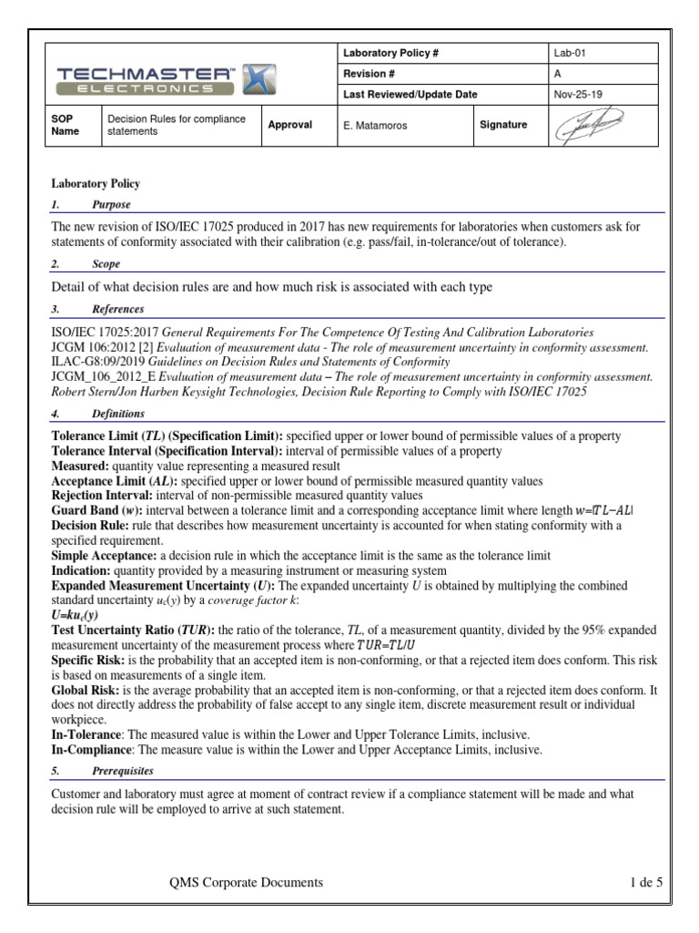 Decision Rule Policy Rev 3 | PDF | Calibration | Measurement