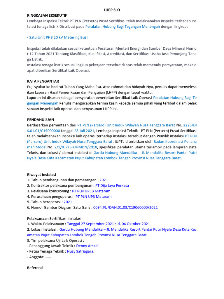 Contoh Isian LHPP Permen ESDM 12 2021 (SLO & TLO) Rev. 3 | PDF