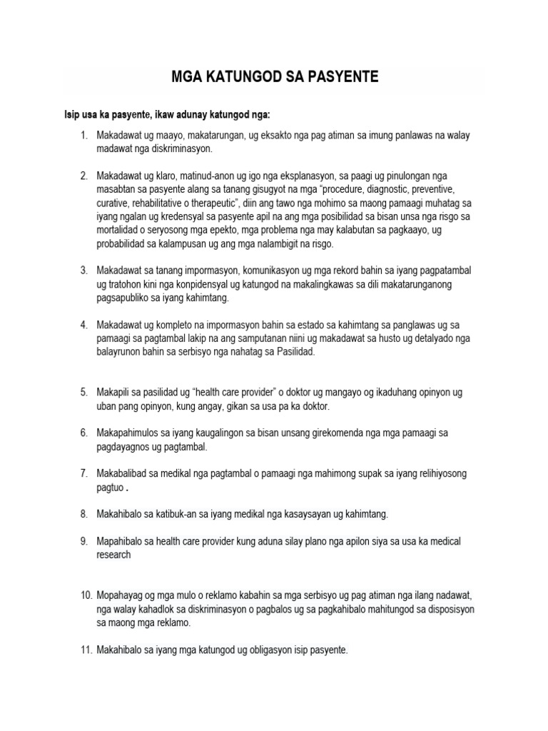 Bisaya - Rights and Responsibilities of Patient | PDF