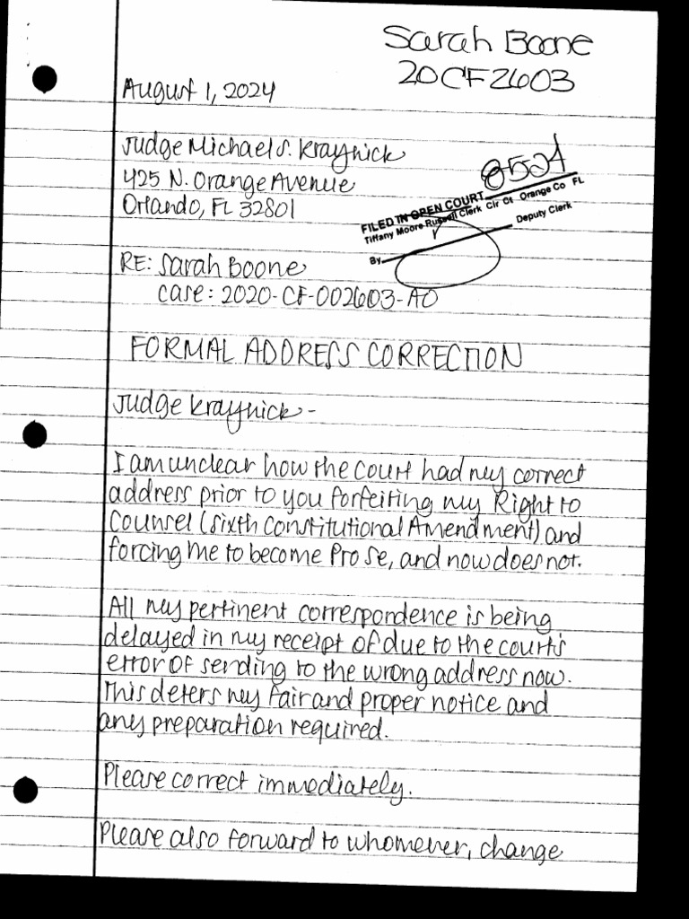 Sarah Boone - Formal Address Correction | PDF