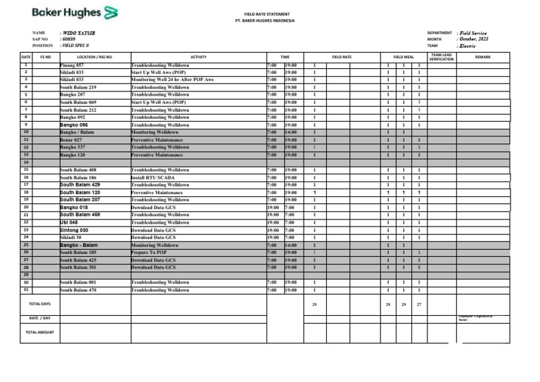 Timesheet October 2023.Xlsx | PDF