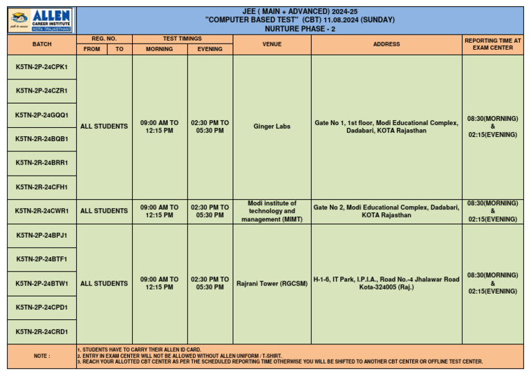 JEE (MAIN + ADVANCED) 2024-25 "COMPUTER BASED TEST" (CBT) 11.08.2024 ...