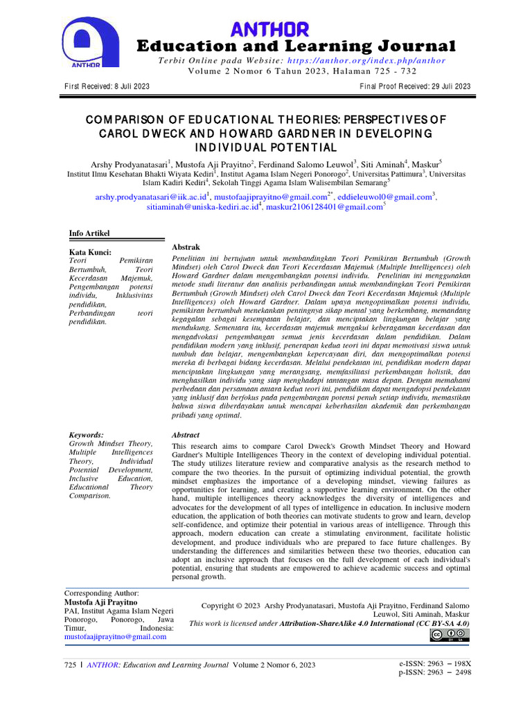 Comparison of Educational Theories Perspectives of Carol Dweck and ...