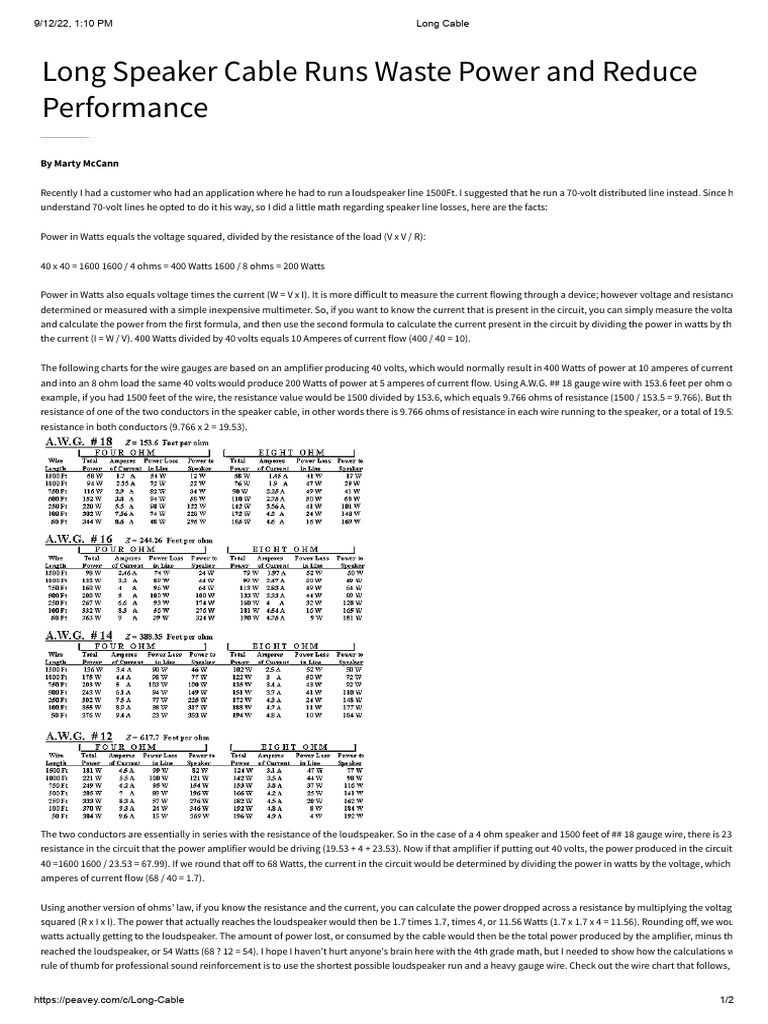 Long Cable Runs Waste Power and Reduce Performance | PDF | Electrical ...