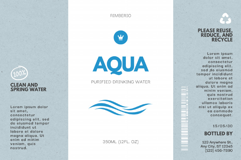 Pastel Blue Modern Water Bottle Label | PDF