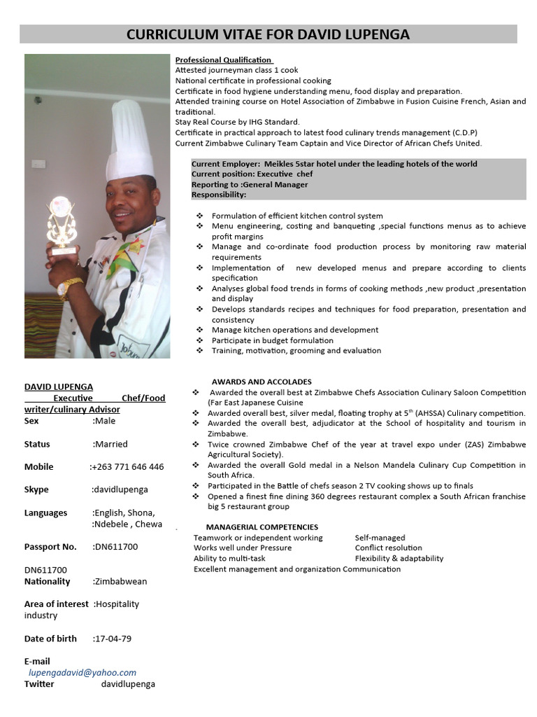 LUPENGA CV (Autosaved) 6 | PDF | Chef | Culinary Arts