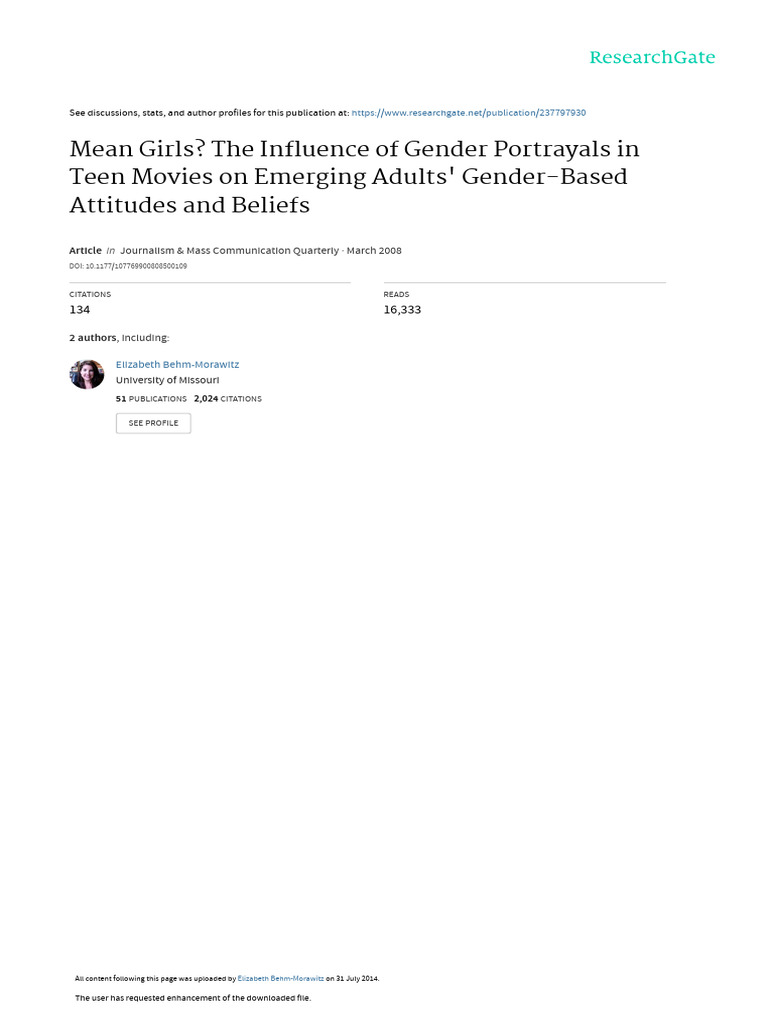 Mean Girls The Influence of Gender Portrayals in T | PDF | Adolescence ...