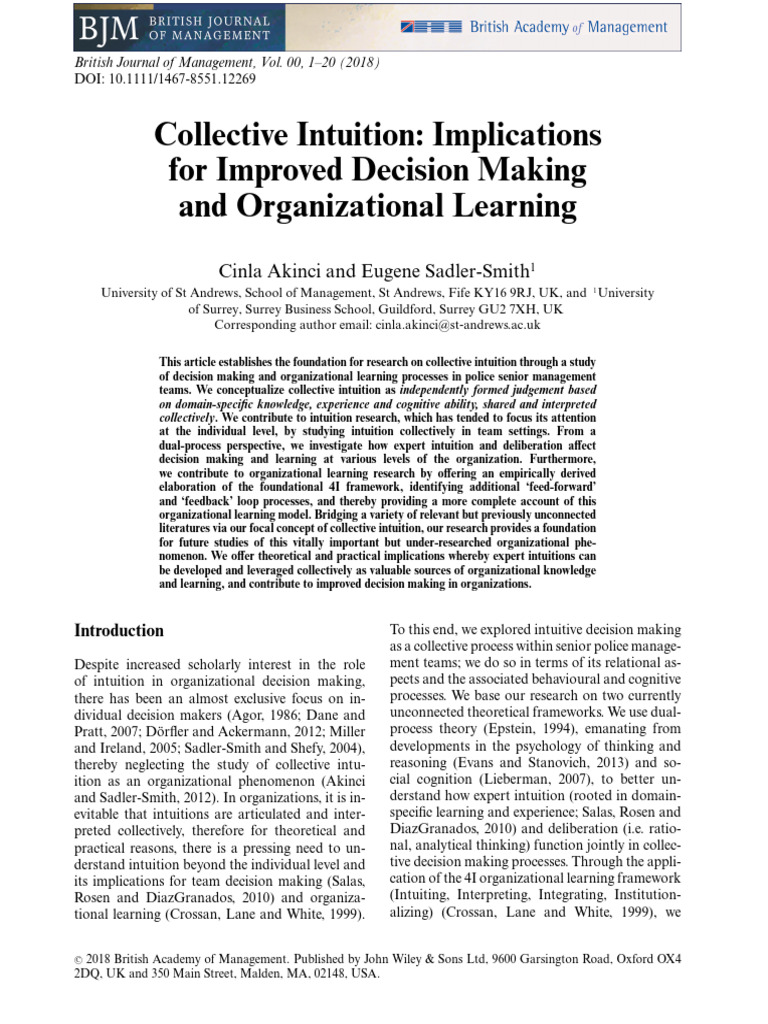 Collective Intuition in Police Decision-Making | PDF | Tacit Knowledge ...