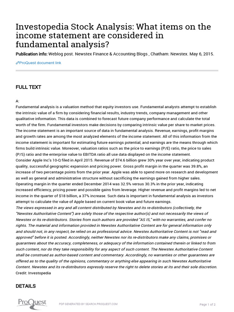Investopedia Stock Analysis - Fundamental Analysis | PDF | Valuation ...