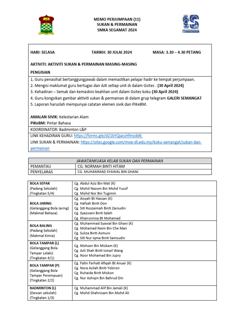 Memo Perjumpaan SP 11 (M20) | PDF