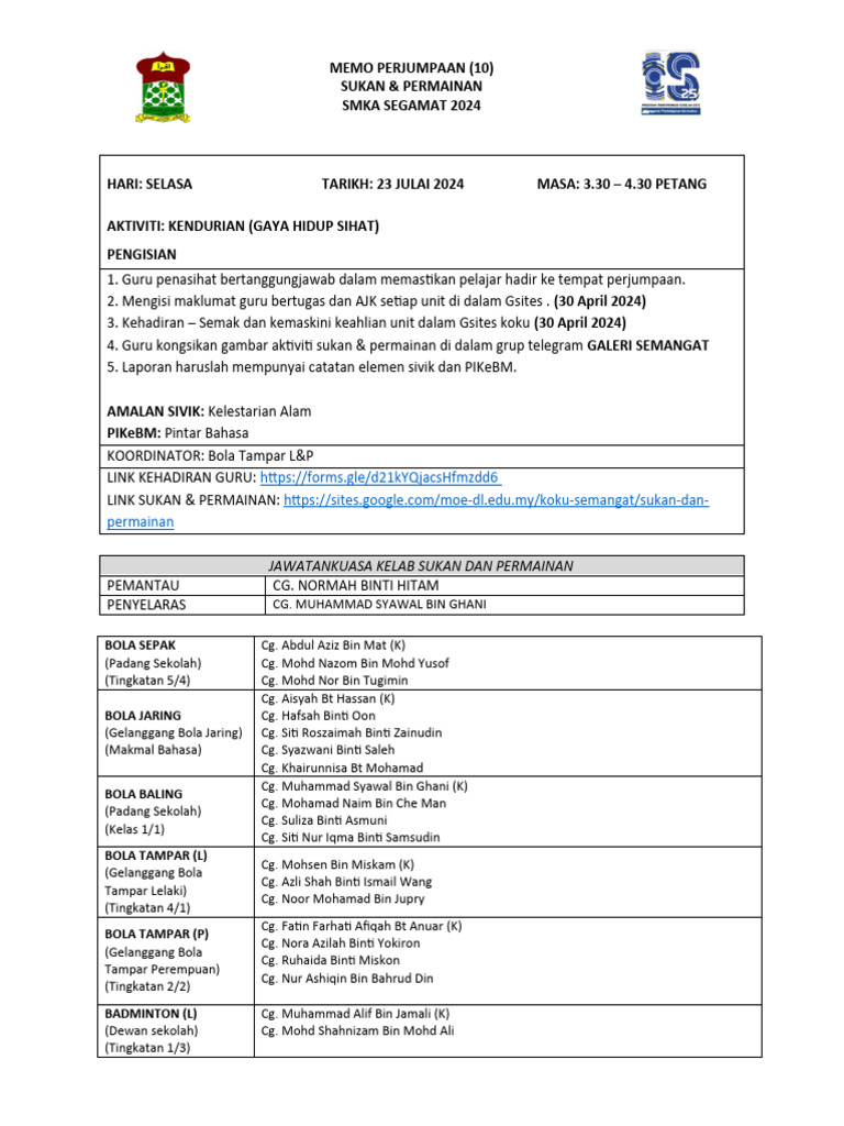 Memo Perjumpaan SP 10 (M19) | PDF