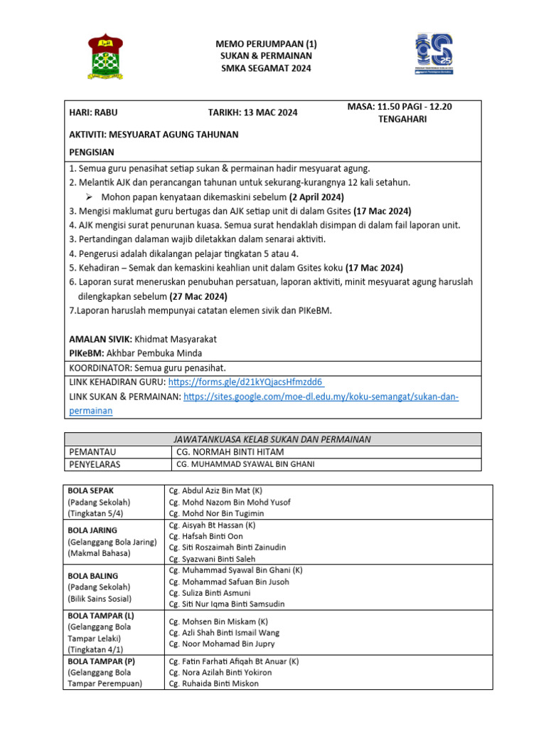 Memo Perjumpaan SP 1 | PDF