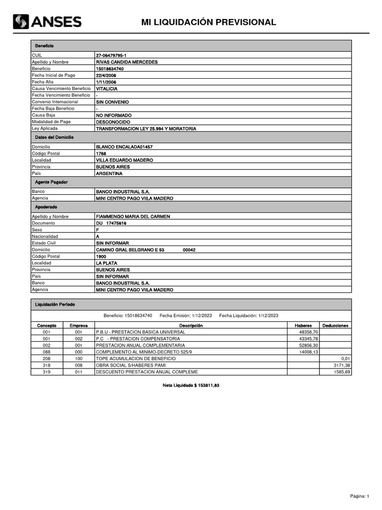 ANSES Mi Liquidacion Previsional20231224 | PDF | Argentina