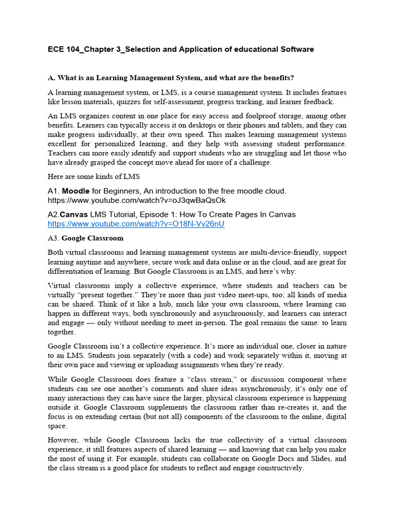 ECE 104 - Chapter 3 - Selection and Application of Esucational Software | PDF | Classroom | Learning